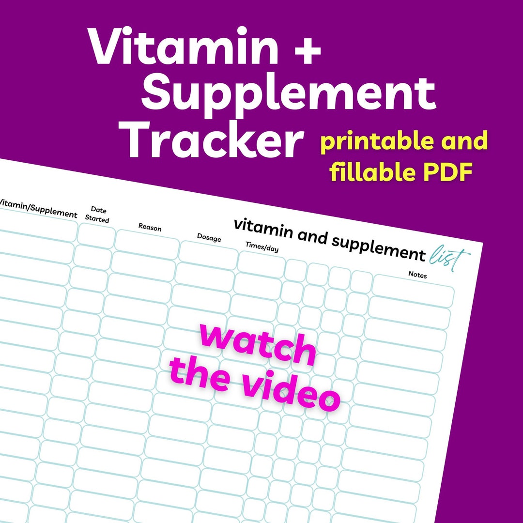 Editable Daily Vitamin and Supplement Tracker, Vitamin List Fillable ...