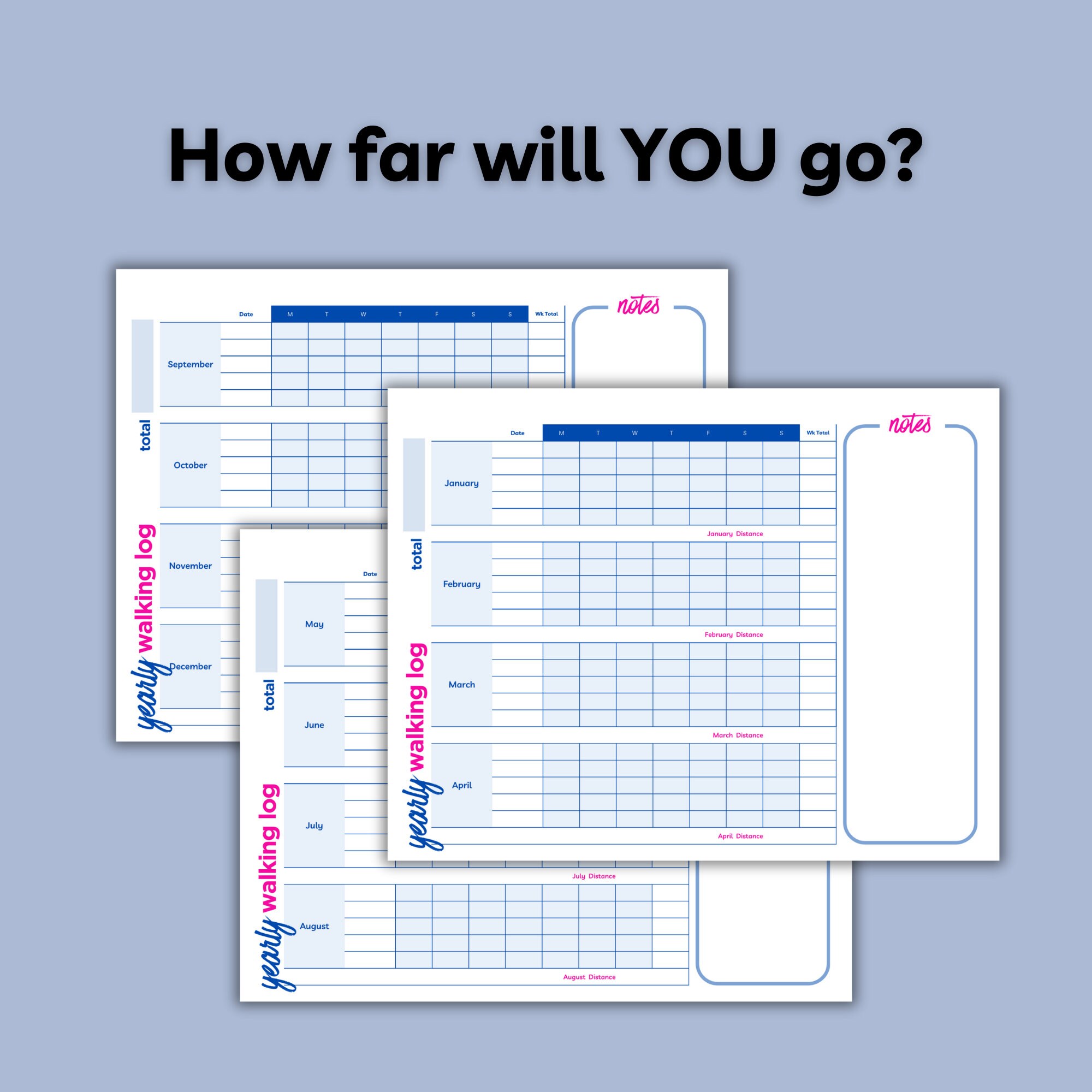 Monthly Walking Log Chart, Walking Tracker, Walking Challenge, 30-day ...