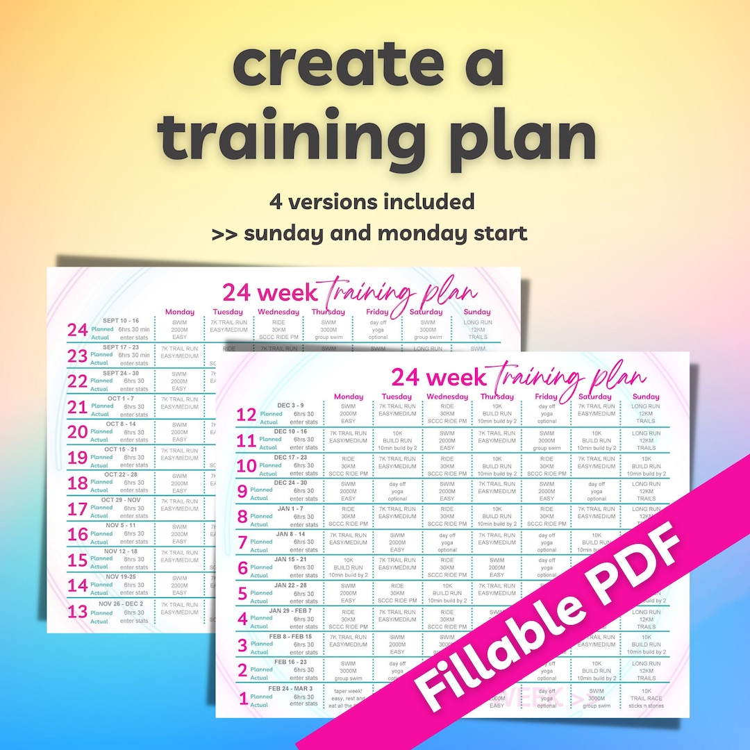 24-week Training Plan Schedule 5k 8k 10k Half Marathon - Etsy