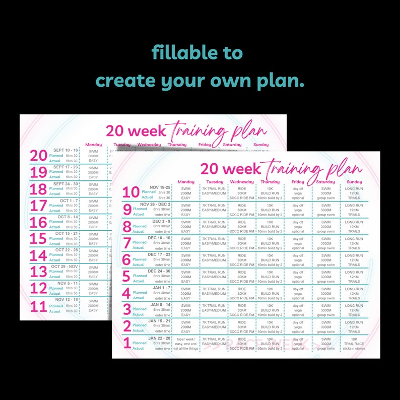 20-week Training Plan Template, Self Coached Athlete, Endurance Race ...