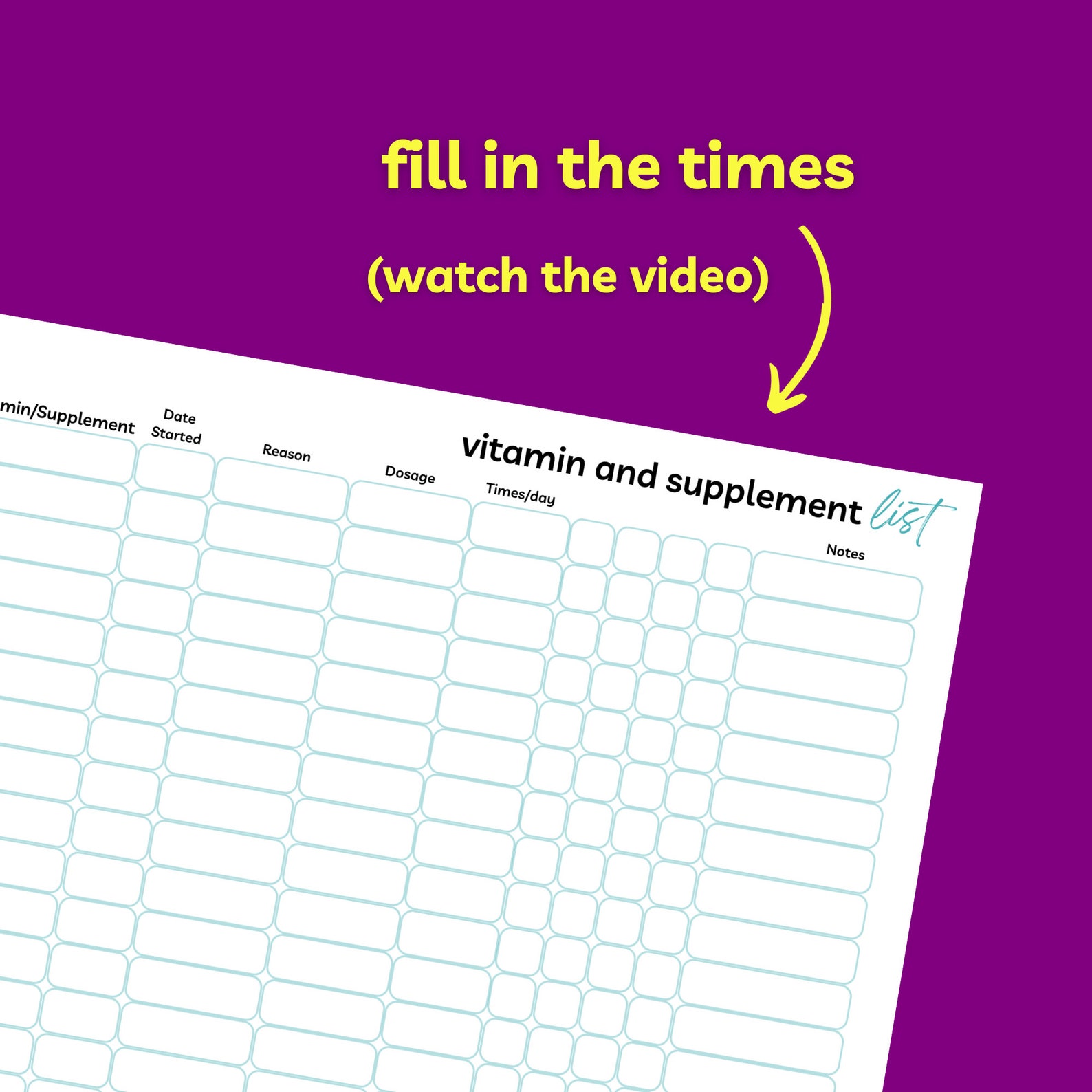 Editable Daily Vitamin and Supplement Tracker, Vitamin List Fillable ...
