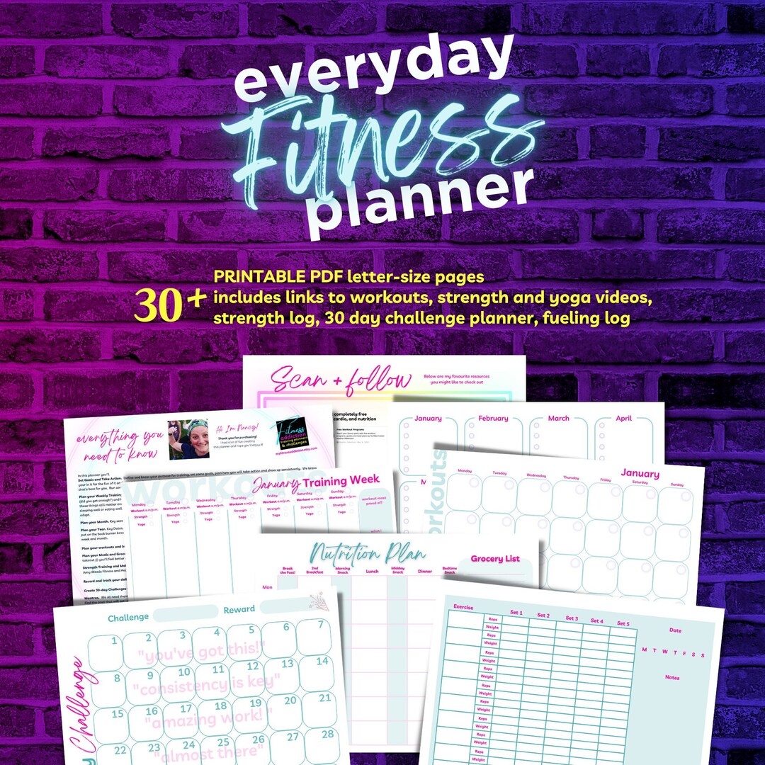 Printable Fitness and Exercise Tracker, Monthly Fitness Planner ...