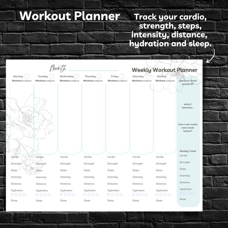 Printable Fitness Planner, Printable Workout and Strength Log, Food and ...