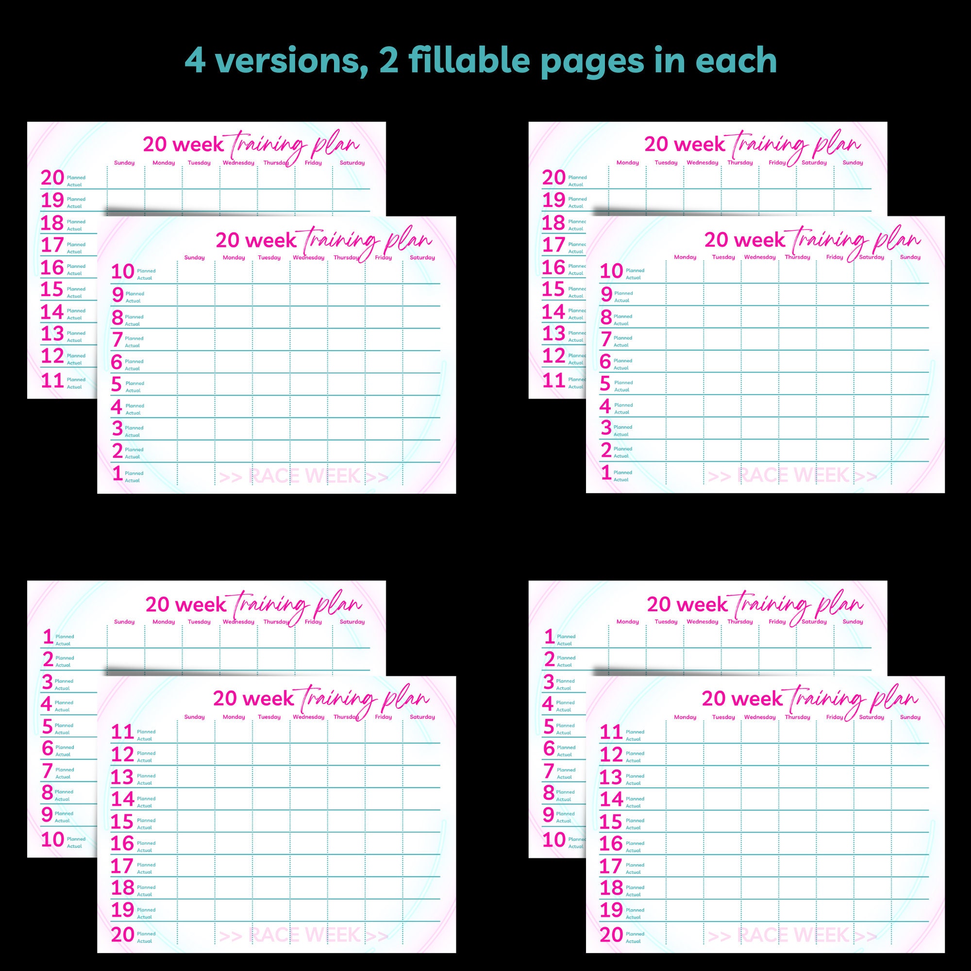 20-week Training Plan Template, Self Coached Athlete, Endurance Race ...