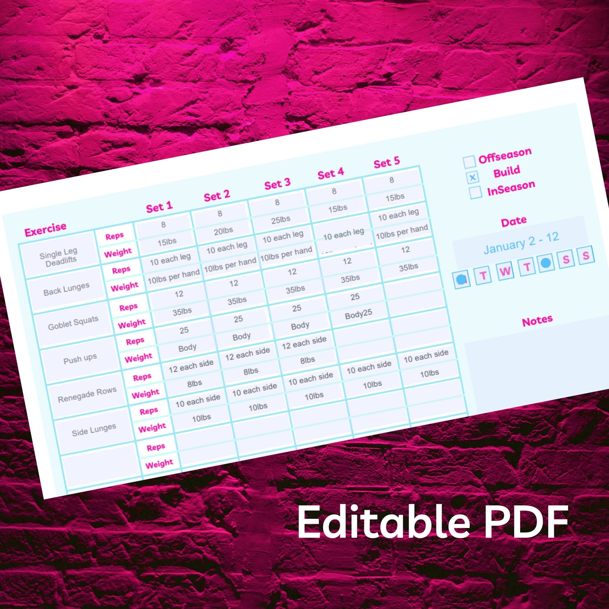 Strength Training Log, Editable PDF, Record Strength Exercises, Sets ...