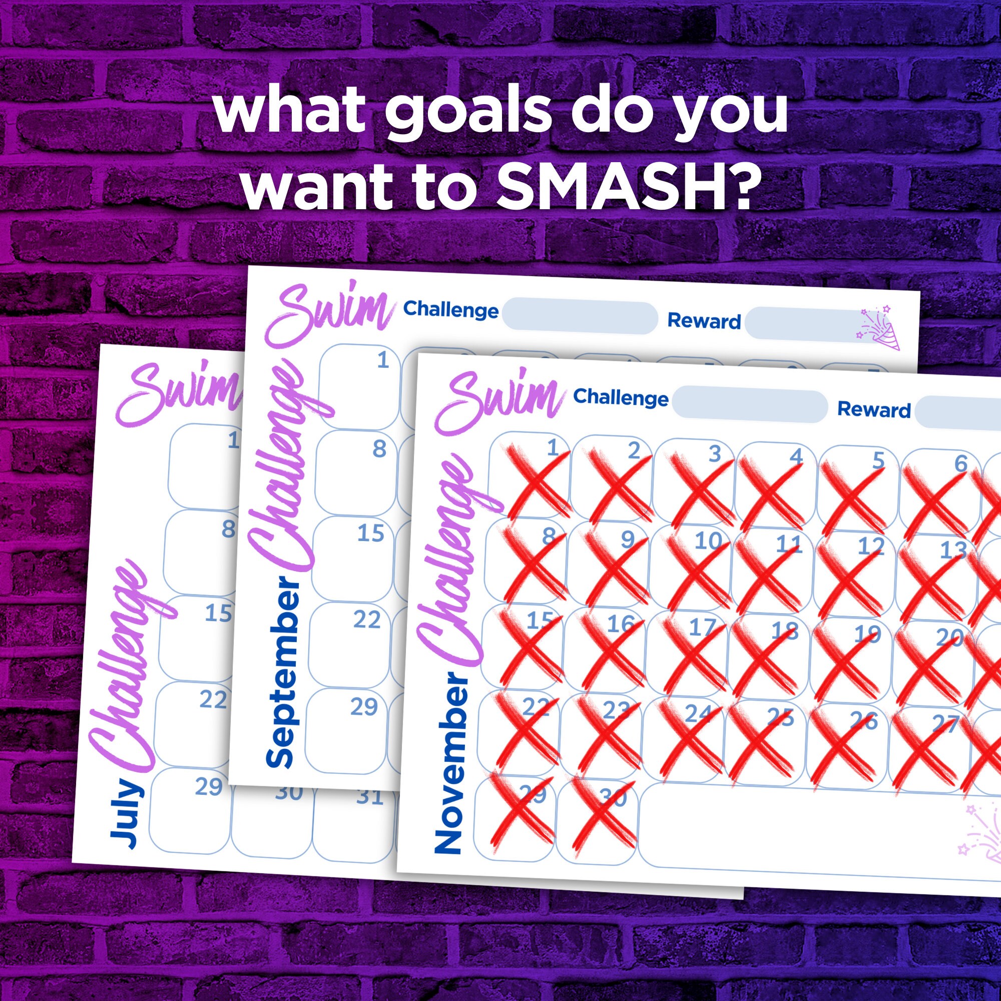 Monthly Swim Challenges, 30 Day Swim Tracker, Daily Swim Challenges ...