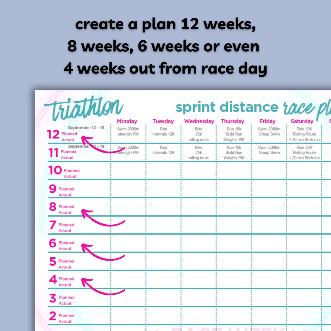 12 Week Sprint Distance Triathlon, Training Plan Template, Sprint ...