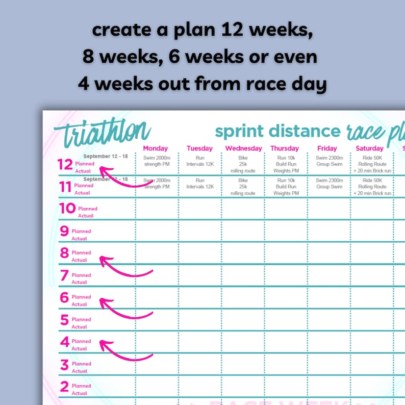 12 Week Sprint Distance Triathlon, Training Plan Template, Sprint ...