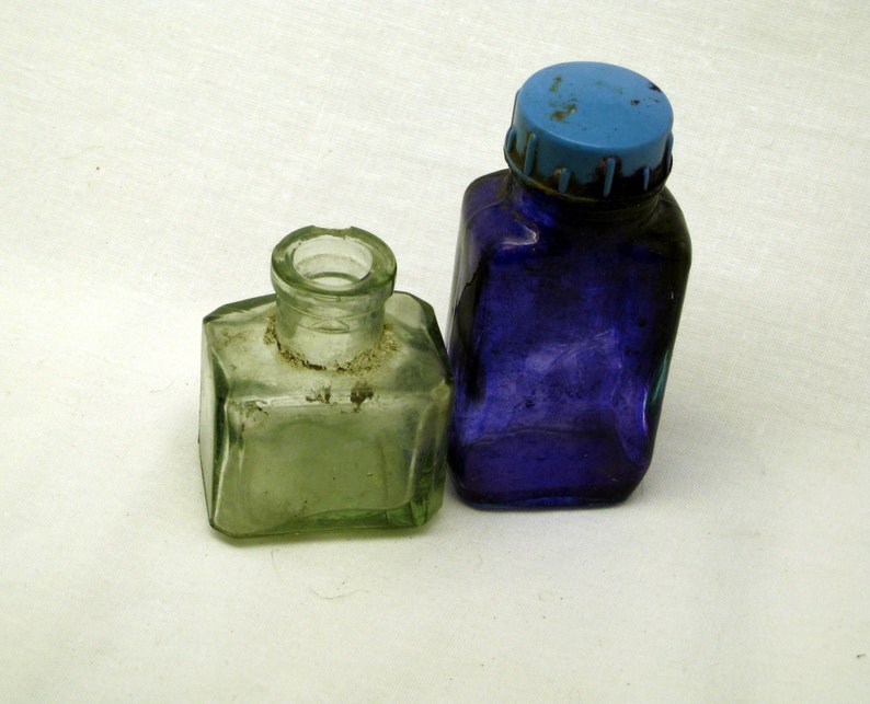 Stationery Inkwell set ink well bottles old glass small | Etsy