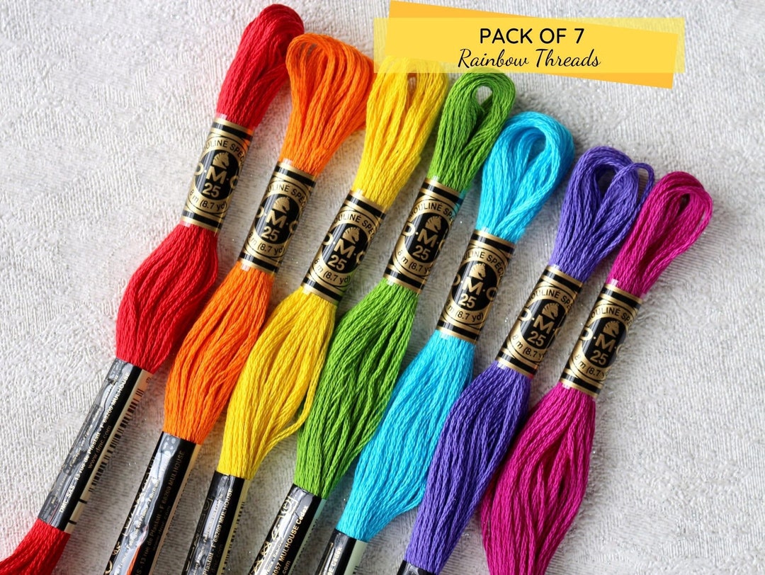 Rainbow Colours- DMC Stranded Cotton Embroidery Thread- Set of 7 Skeins ...