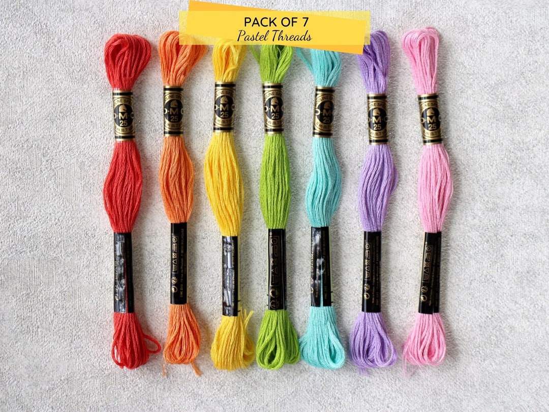 Pastel Colours- DMC Stranded Cotton Embroidery Thread- Set of 7 Skeins ...