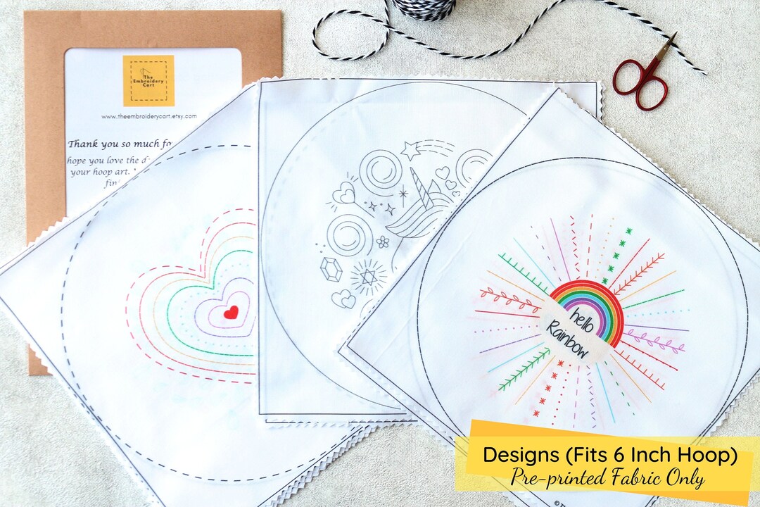 Pre-printed Embroidery Fabric- Fits 6 Inch Hoop- Printed Fabric for ...