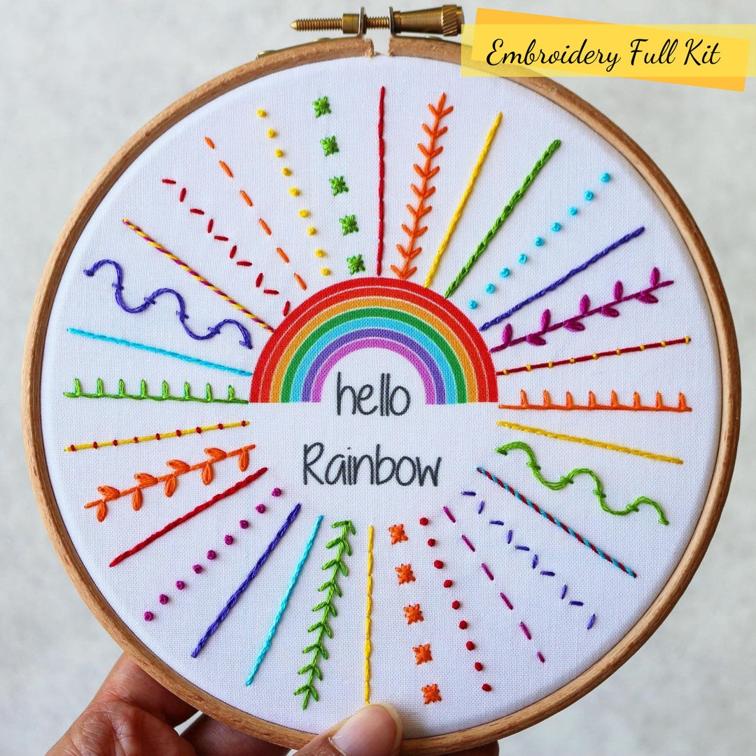Hello Rainbow- Embroidery Kit- Embroidery Kit Beginner- Embroidery ...