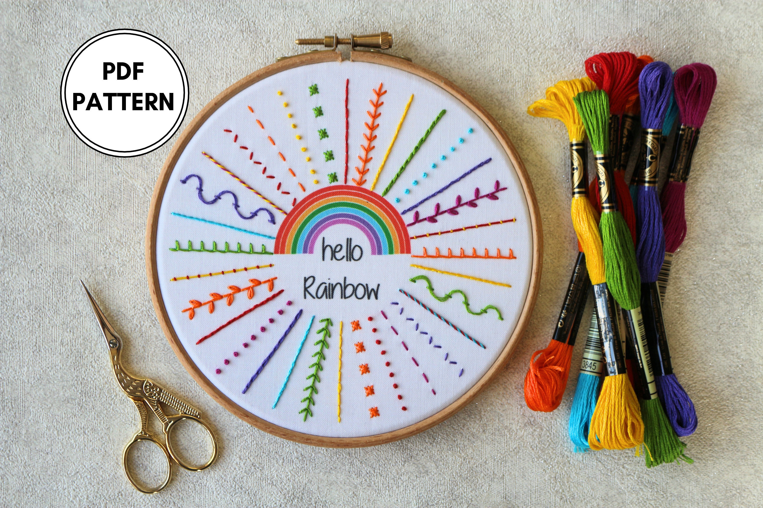 Hello Rainbow Embroidery Pattern PDF Pattern Beginner - Etsy