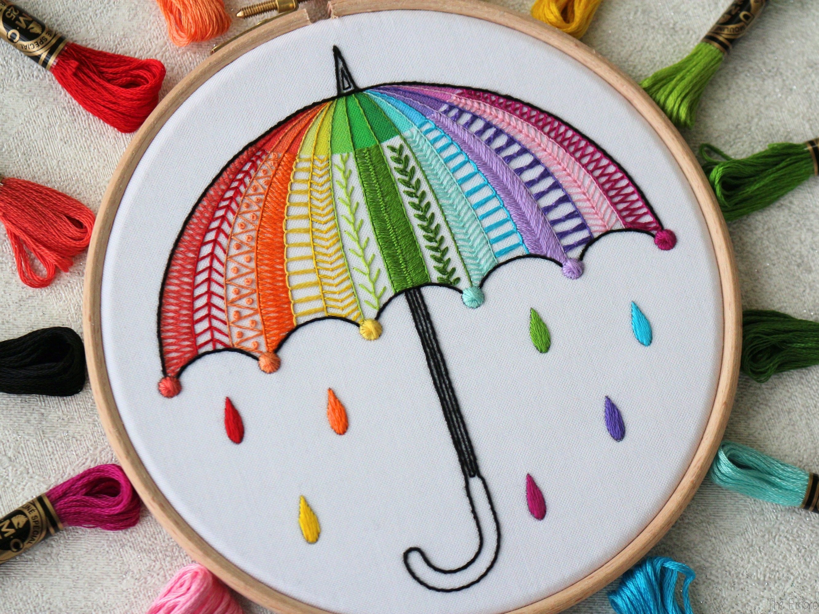 Rainbow Umbrella Embroidery Kit Embroidery Sampler Kit - Etsy