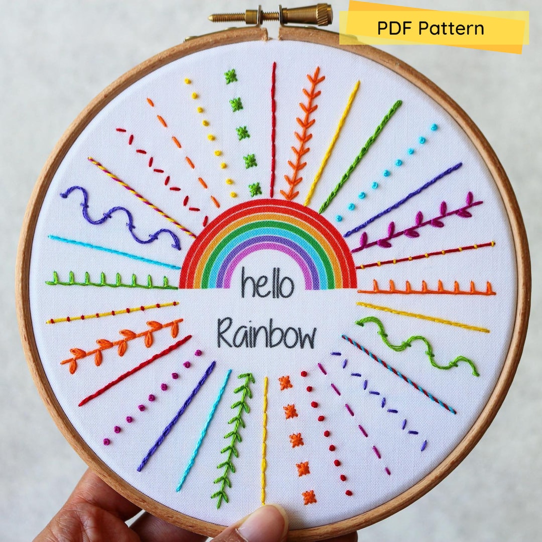 Hello Rainbow- Embroidery Pattern- PDF Pattern- Beginner Embroidery ...