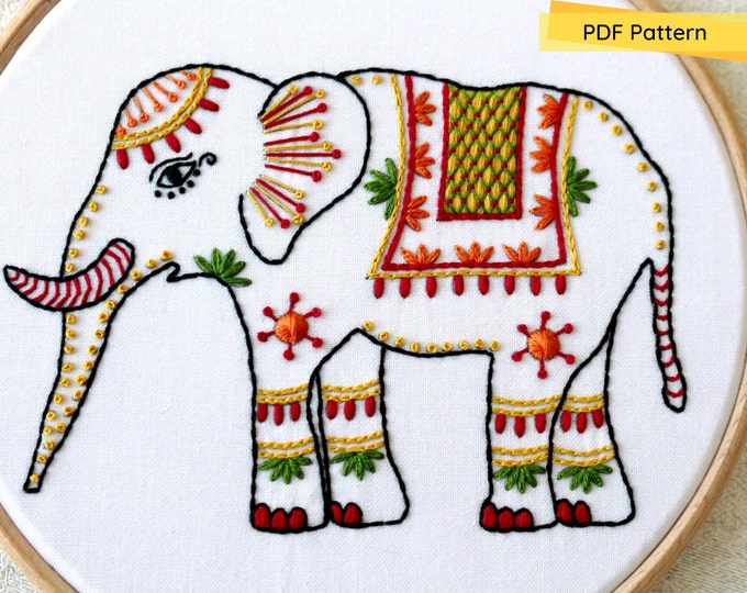 Elephant Embroidery Pattern- PDF Embroidery Pattern- Animal Embroidery ...