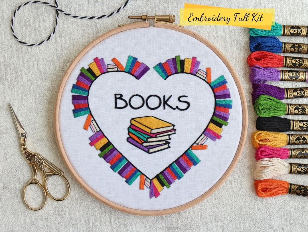 Books Embroidery Kit- Embroidery Kit Beginner- Easy Embroidery Kit- DIY ...