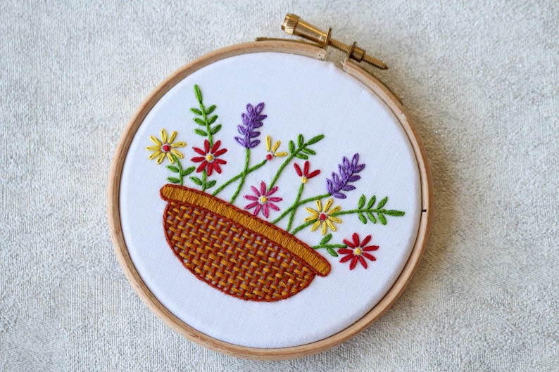 Flower Basket Embroidery Pattern PDF Embroidery Pattern | Etsy UK
