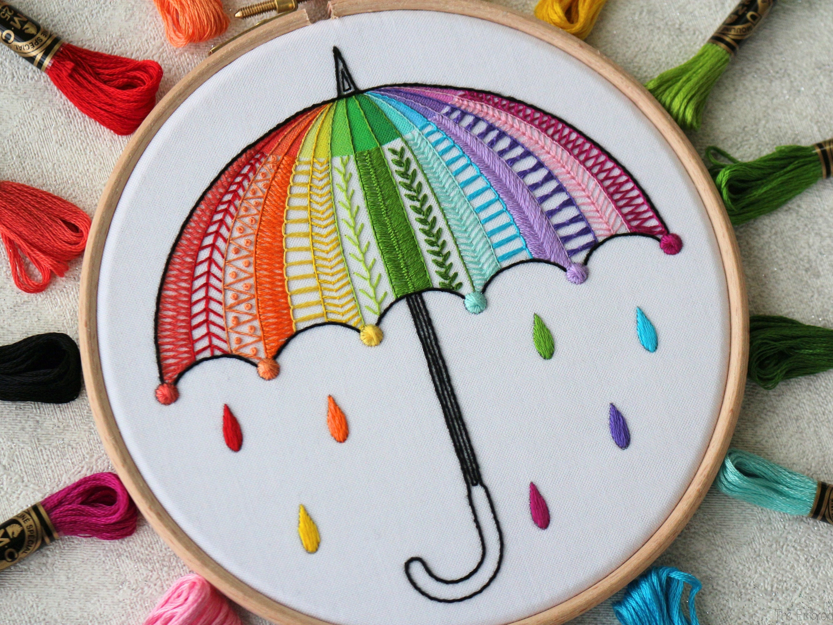 Rainbow Umbrella Embroidery Pattern Embroidery PDF Pattern - Etsy