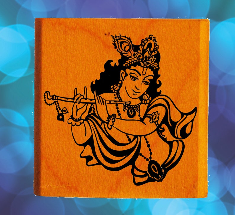 Lord Krishna Rubber Stamp Mounted Wood Block Art Stamp | Etsy