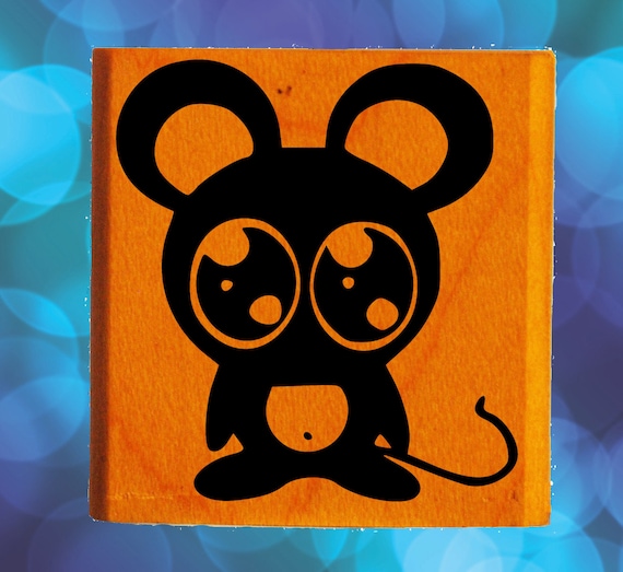 Cartoon Mouse with Big Eyes Rubber Stamp Mounted Wood Block | Etsy