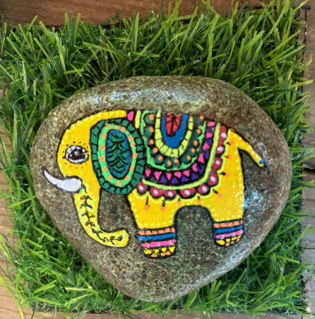 Elephant Hand Painted Rock - Etsy