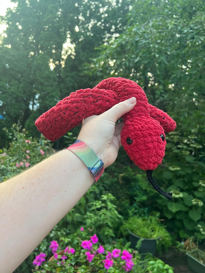 Red and Black Crochet Snake Handmade Plushie Stuffed Animal Ready to ...