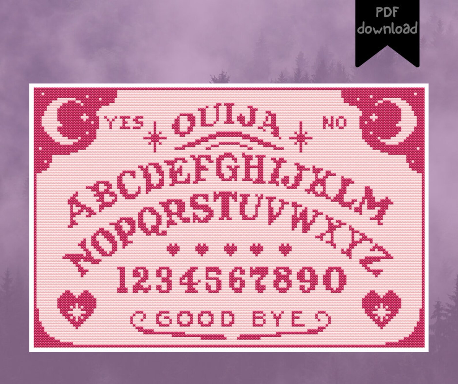 Pink Hearts Ouija Board - Cross Stitch Pattern - DIGITAL DOWNLOAD - Etsy