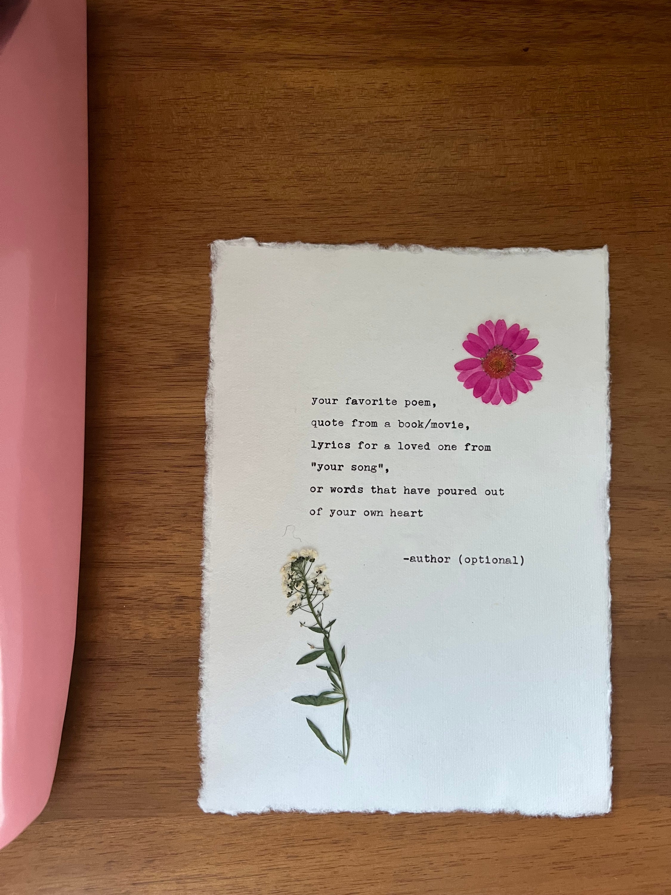 Custom Typewriter Print on Handmade Paper: Poem, Song Lyrics ...