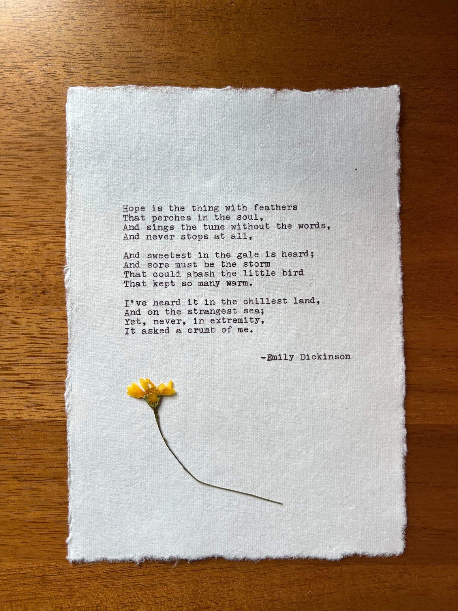 Hope is the Thing With Feathers by Emily Dickinson - Custom Typewriter ...