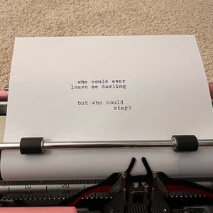 Custom Typewriter Print on Handmade Paper: Poem, Song Lyrics ...