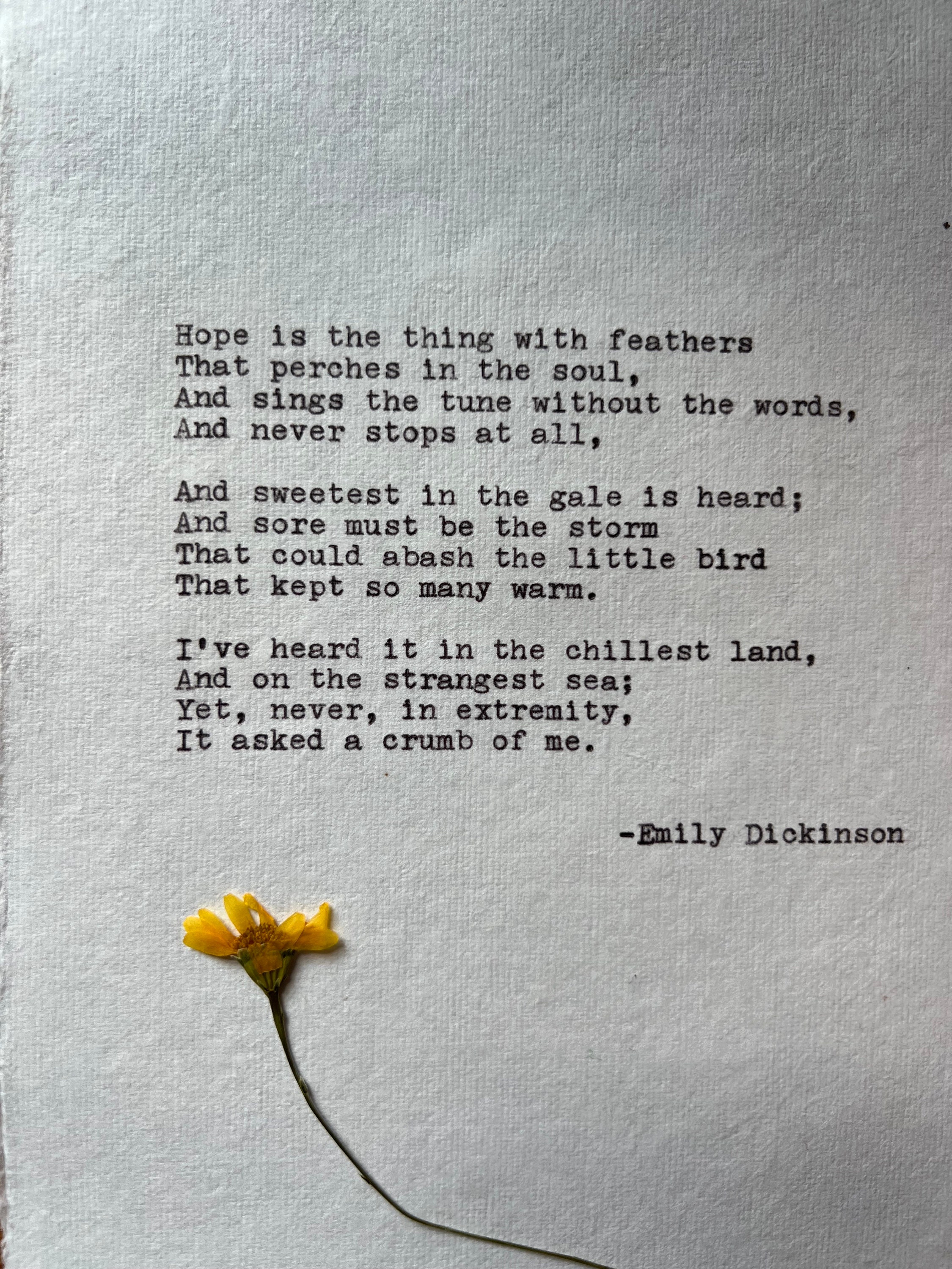 Hope is the Thing With Feathers by Emily Dickinson Custom Typewriter ...