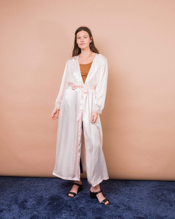 Vintage Baby Pink Satin Duster - Long Sleeves, Waist … - Gem