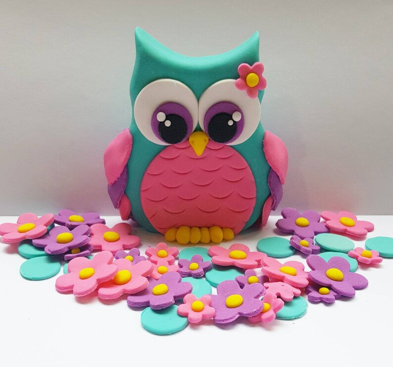 Owl Cake Topper Set. Fondant Handmade Baby Shower Birthday - Etsy