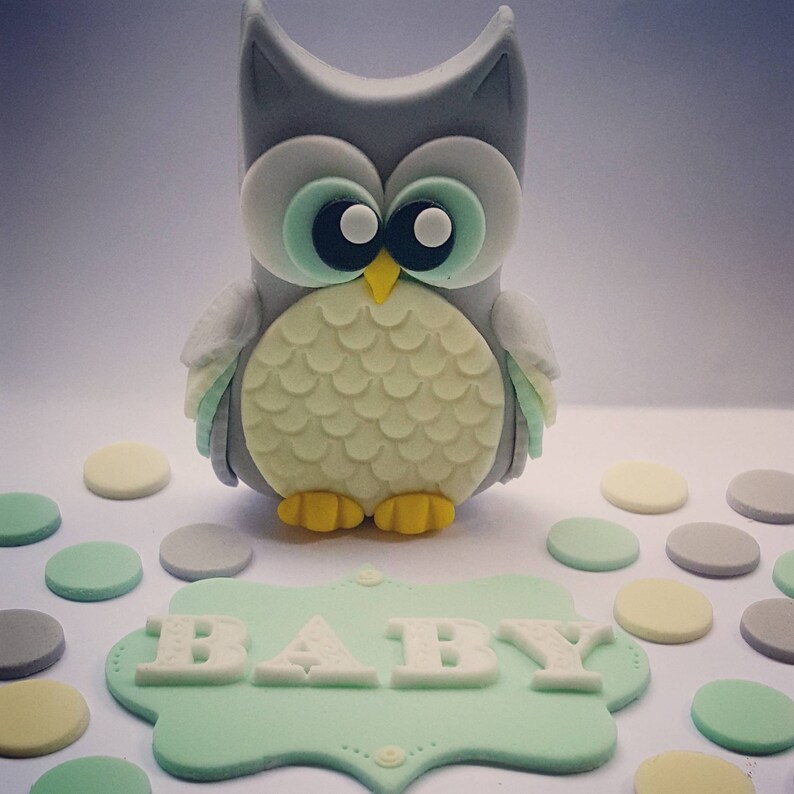 Owl Cake Topper Set. Fondant Handmade Baby Shower Birthday - Etsy