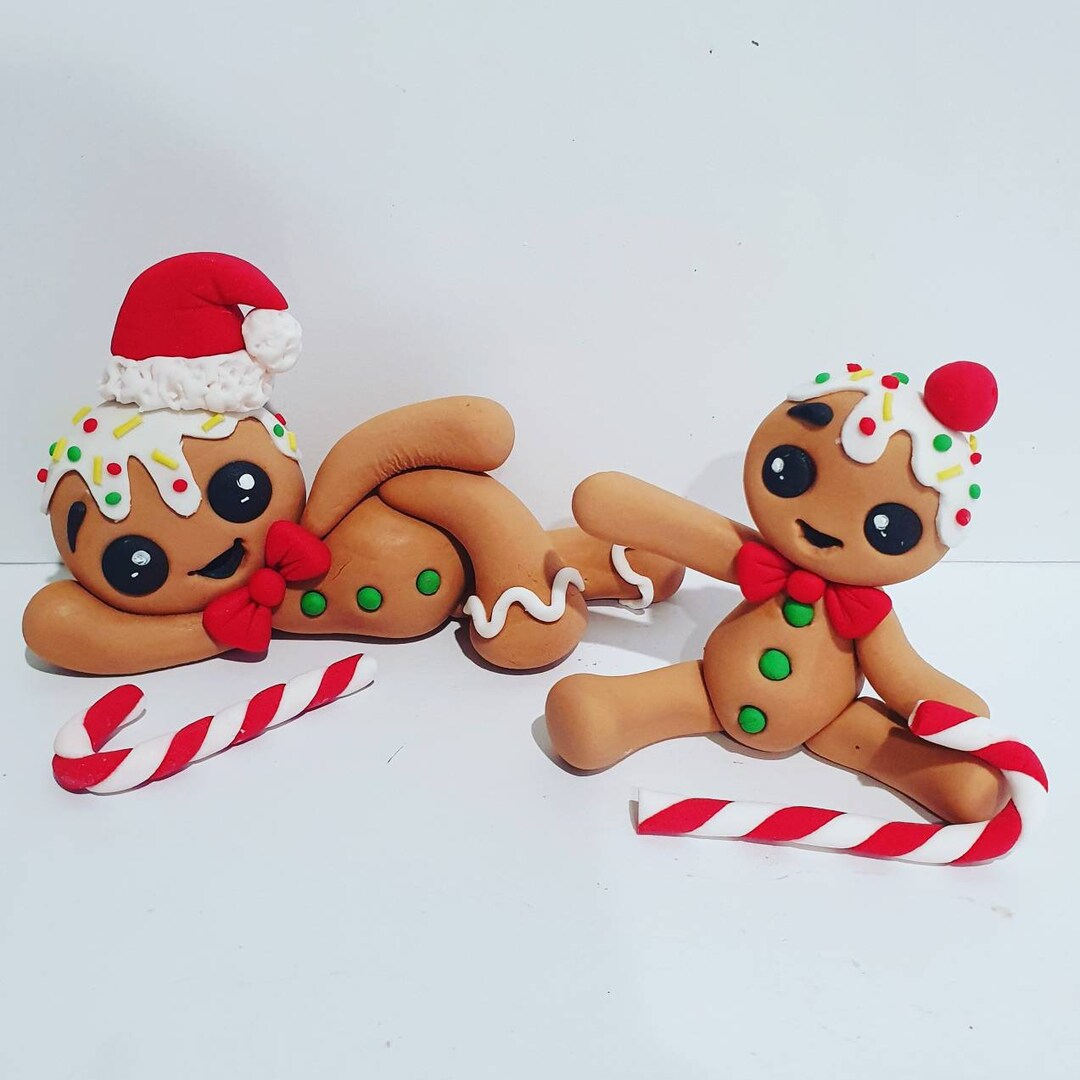Christmas Fondant Gingerbread Man Candy Cane Lane Cake Topper Set of 2 ...