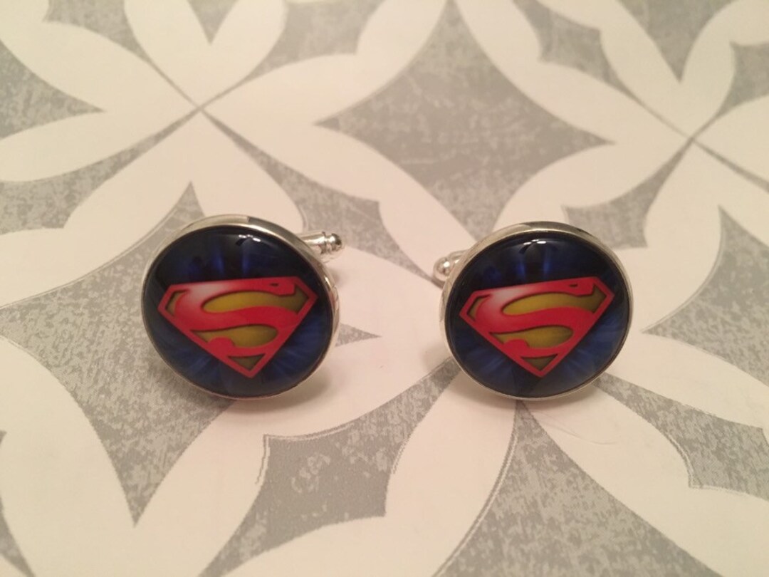 Superman Symbol Round Glass Cufflink Pair - Etsy