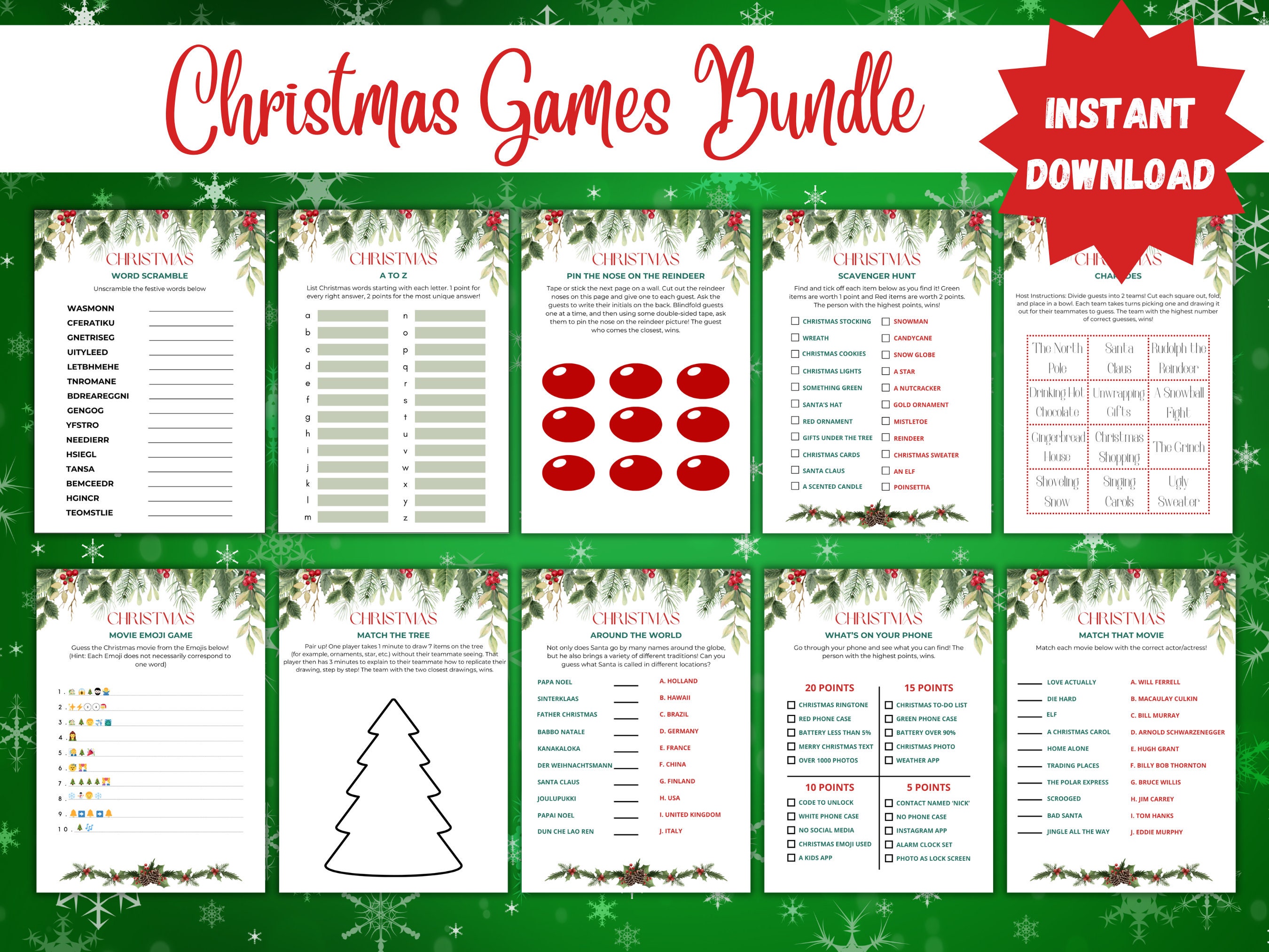 20 Christmas Games Bundle, Christmas Party Games, Printable Holiday ...