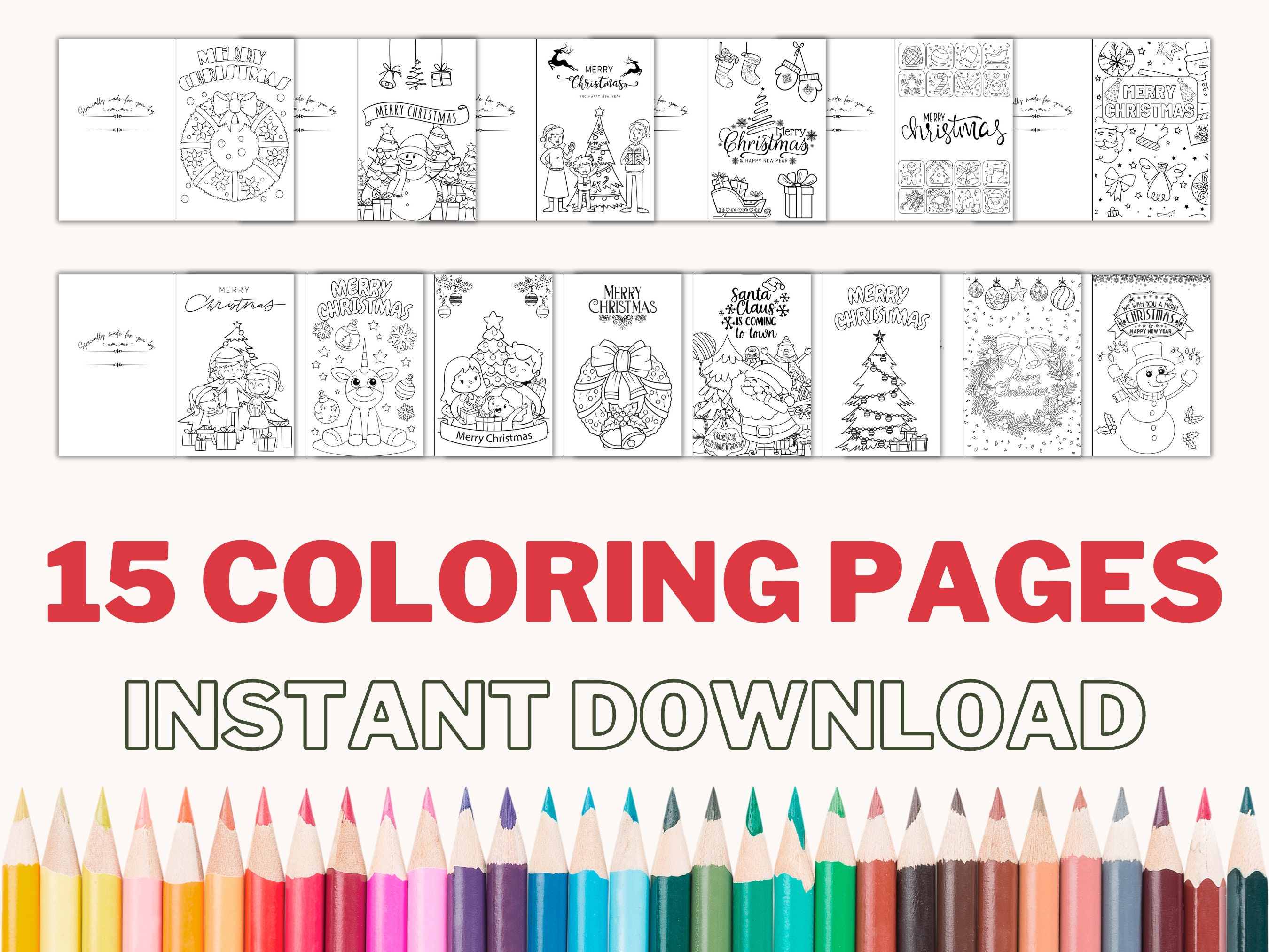 15 Christmas Card Coloring Pages for Kids | Christmas Coloring Bundle ...
