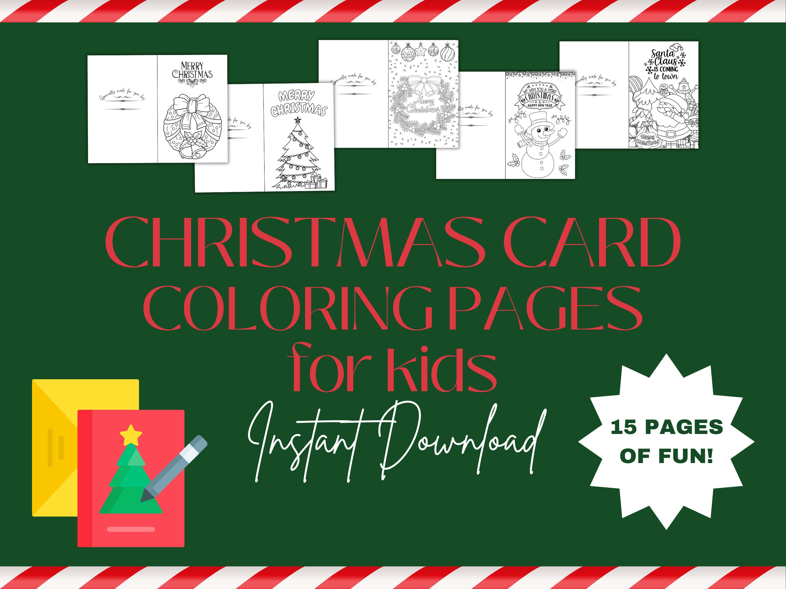 15 Christmas Card Coloring Pages for Kids | Christmas Coloring Bundle ...