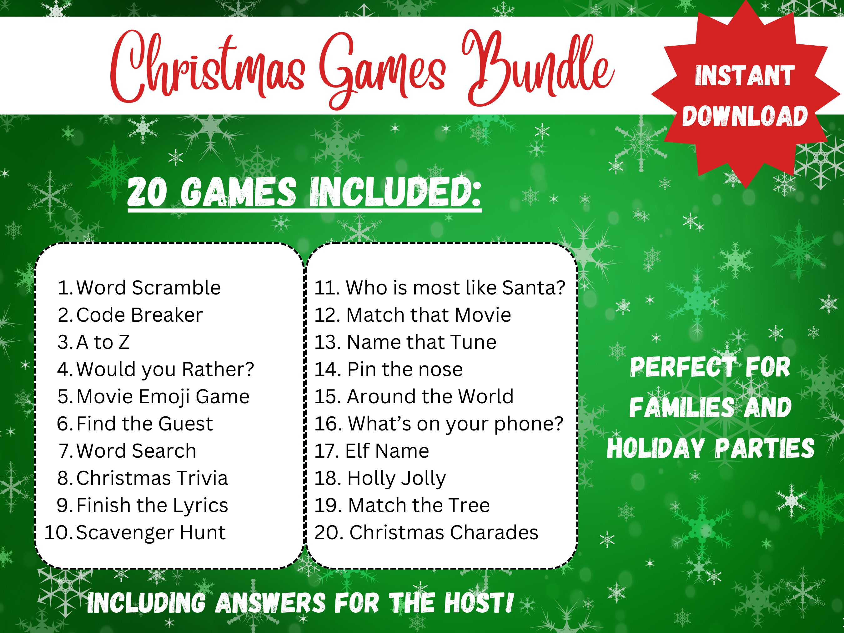 20 Christmas Games Bundle, Christmas Party Games, Printable Holiday ...