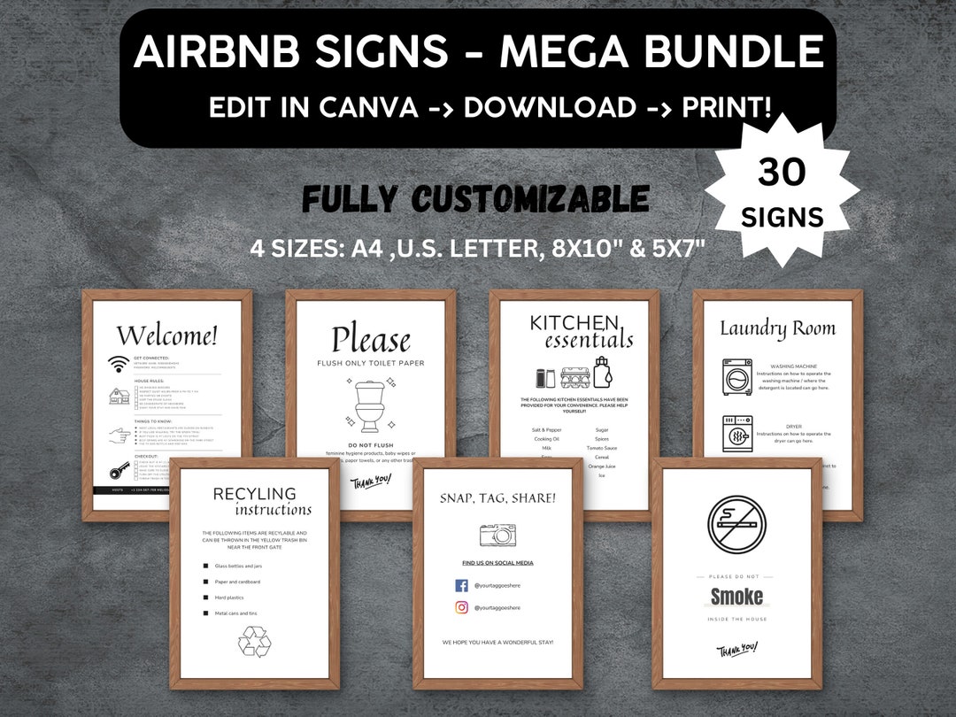Airbnb Sign Bundle | Airbnb Signage | Sign Templates | Rental House ...