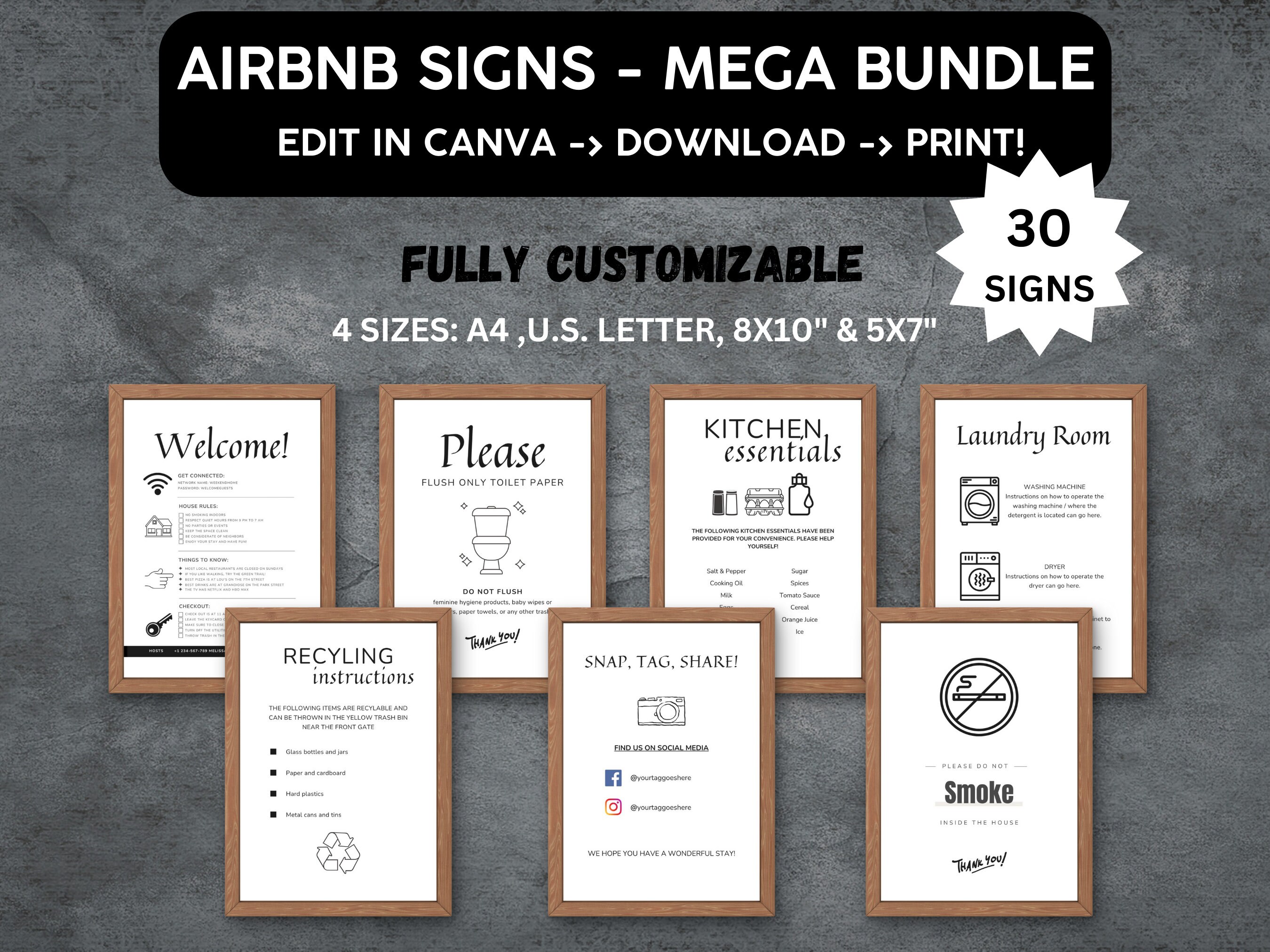 Airbnb Sign Bundle | Airbnb Signage | Sign Templates | Rental House ...