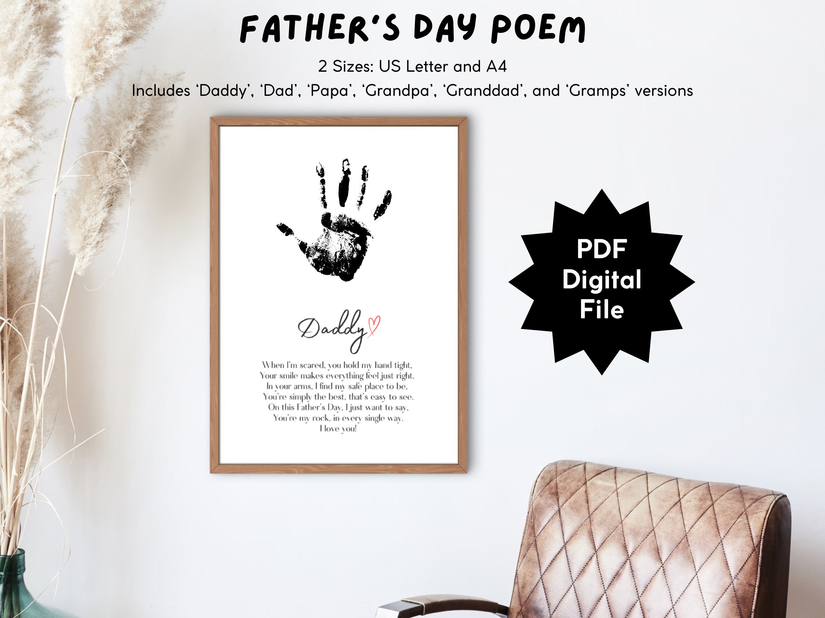 Father's Day Poem Printable Gift DIY Handprint Craft for Kids Toddler ...