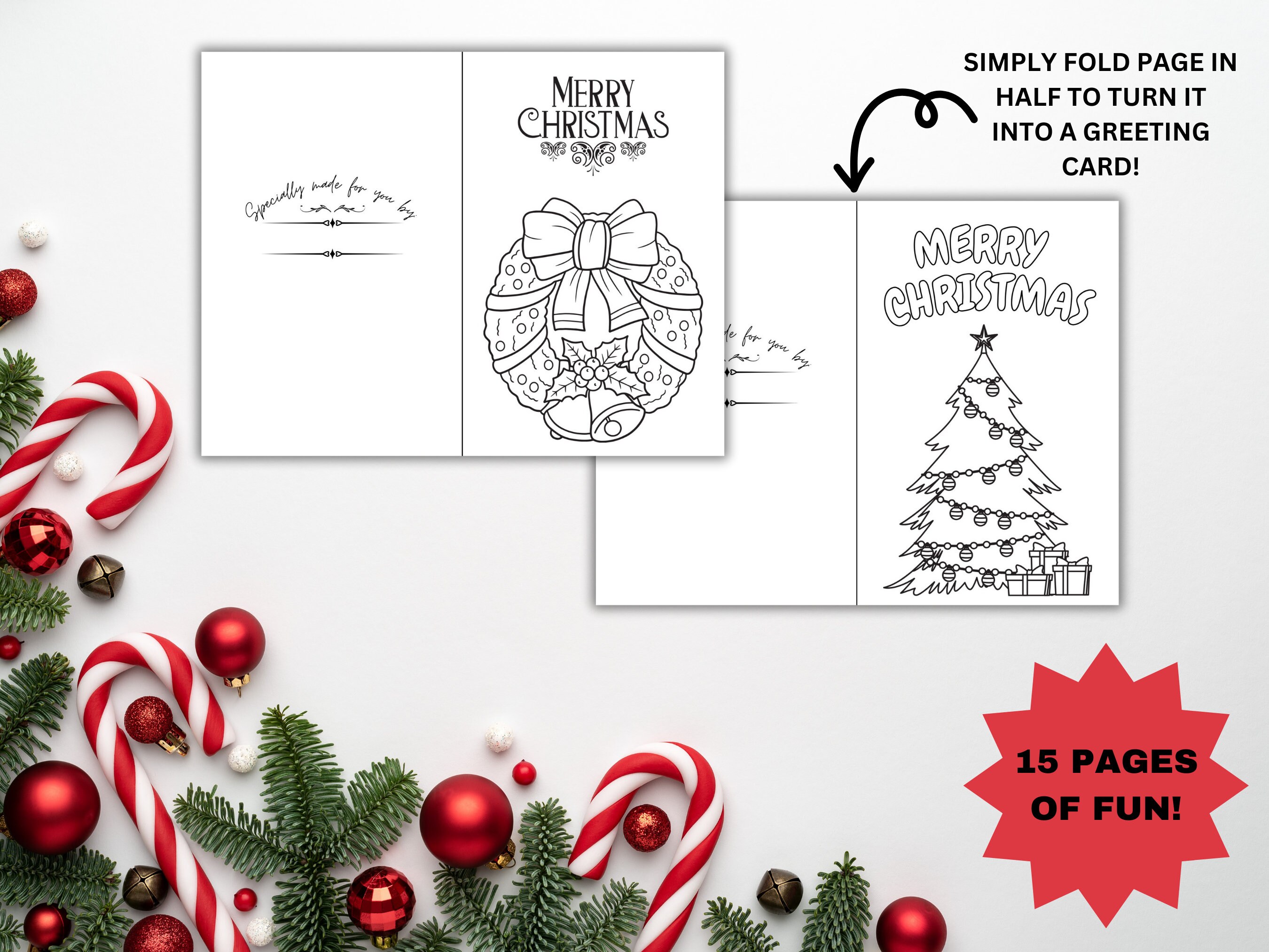15 Christmas Card Coloring Pages for Kids | Christmas Coloring Bundle ...