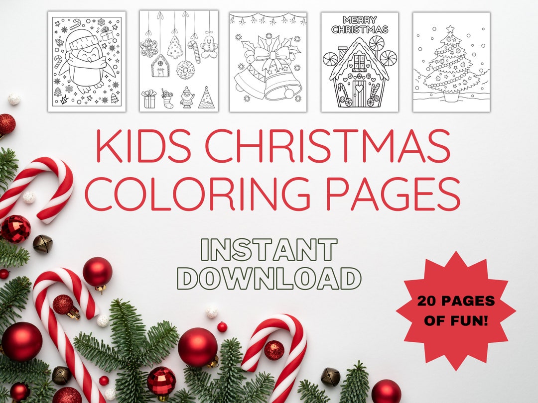 20 Christmas Coloring Sheets for Kids Christmas Coloring Bundle ...