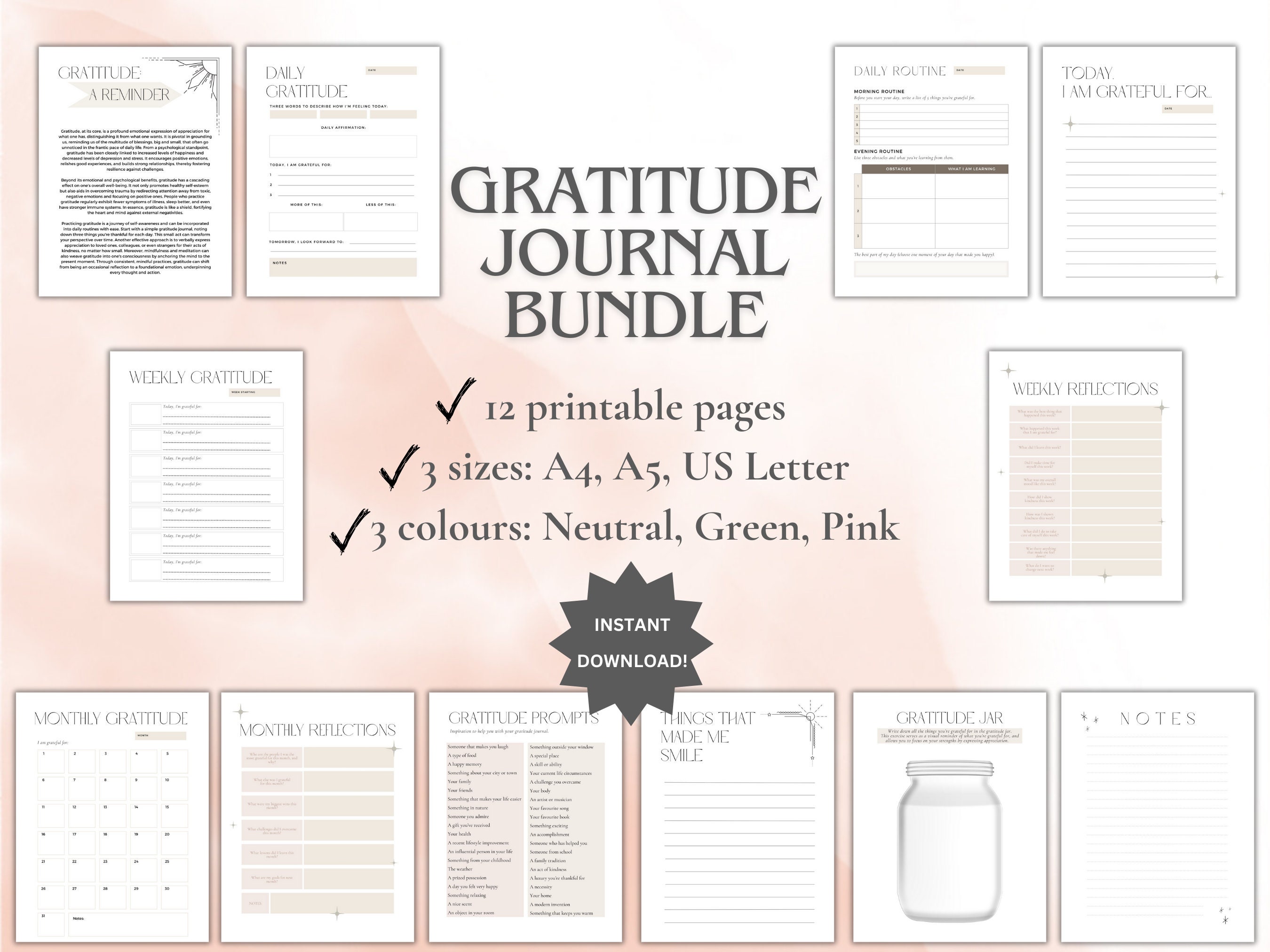 Digital Gratitude Journal | Printable Gratitude Journal Bundle ...