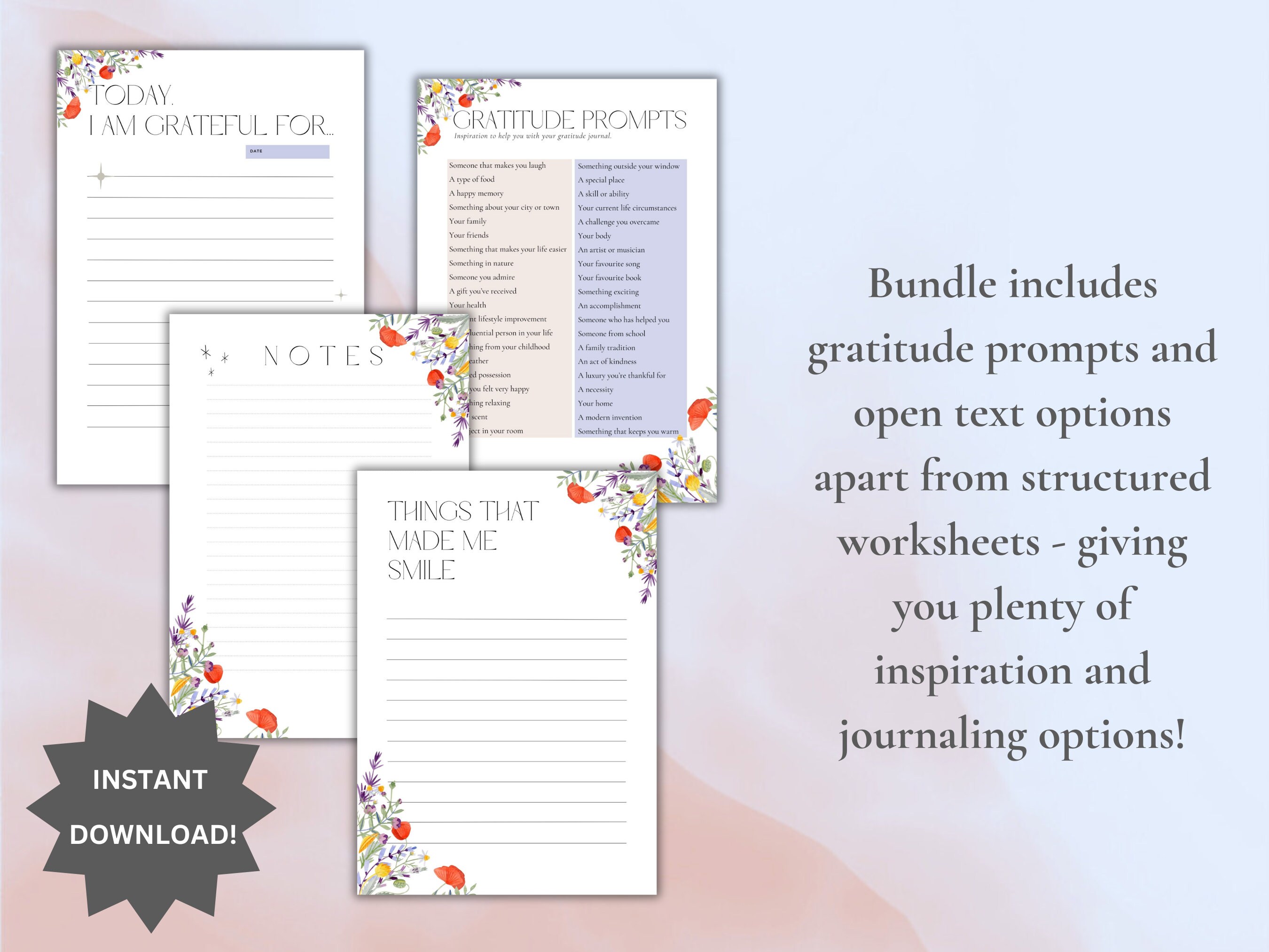 Digital Gratitude Journal, Printable Gratitude Journal Bundle ...