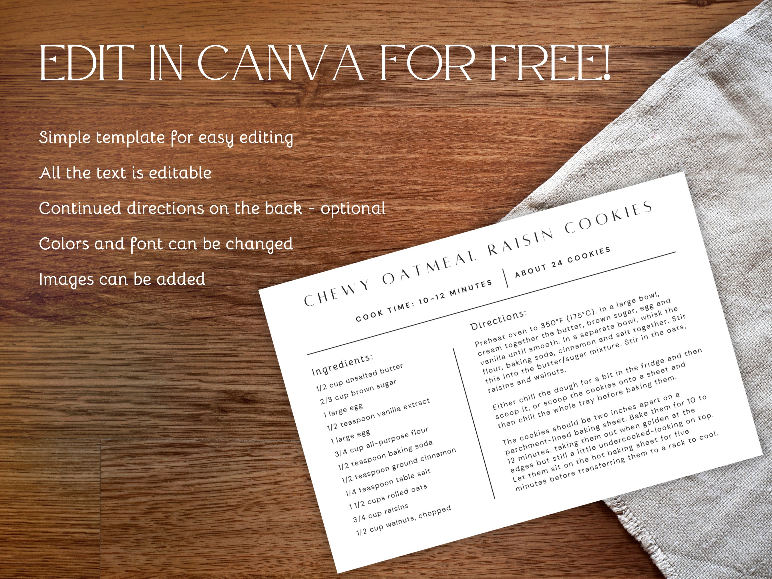 Editable Recipe Card Recipe Card Template DIY Recipe Card - Etsy